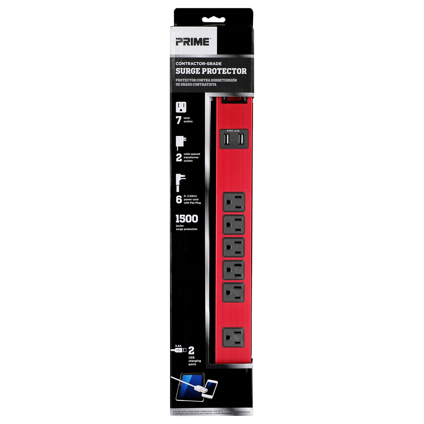 7-Outlet 1500 Joule Red Metal Surge Protector w/6ft Cord — Prime Wire ...