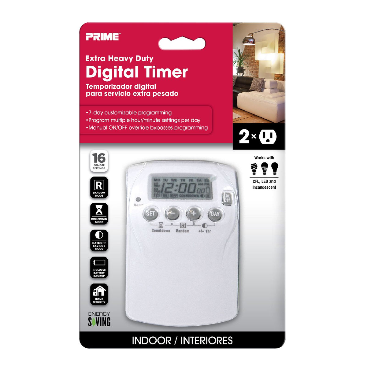 Heavy Duty Digital Timer Century 7-Day - 2 Independent Outlets, 15A/1875W, Works With Alexa ...